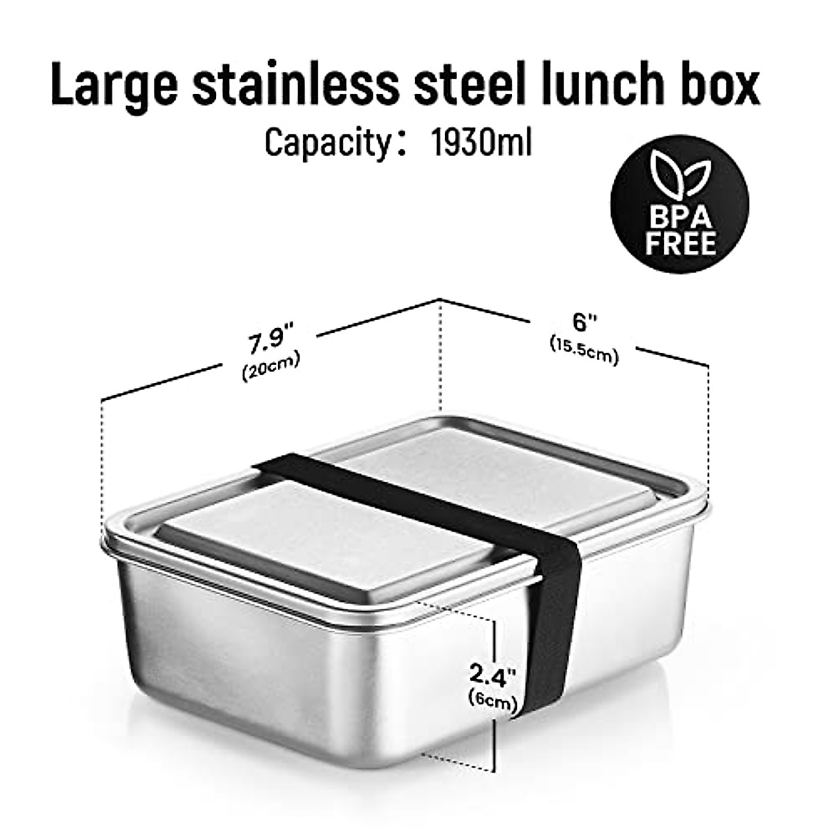 Doxbom Stainless Steel Bento Box, 1930ml Large Metal Lunch Container with Leak Proof & Mobile Divider, 304 Stainless Steel Snack Food Containers Metal Bento Box for Adults, Dishwasher Safe