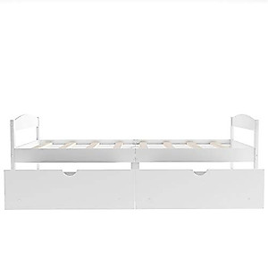 Merax Multifunctional Wood Daybed with Drawers Sofa Storage Bed with Headboard/Space Saving/No Box Spring Needed White