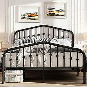 Allewie Queen Size Platform Metal Bed Frame with Chic Headboard and Footboard, Modern Design with Storage Space, Easy Assembly, Black