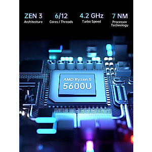 ACEMAGICIAN Mini PC, AMD Ryzen 5 5600U, 16GB DDR4 RAM, 512GB SSD, Windows 11 Pro, RGB Light, WiFi 5 Bluetooth 4.2, 3 Screens Display, HDMI, DP, Type C Port