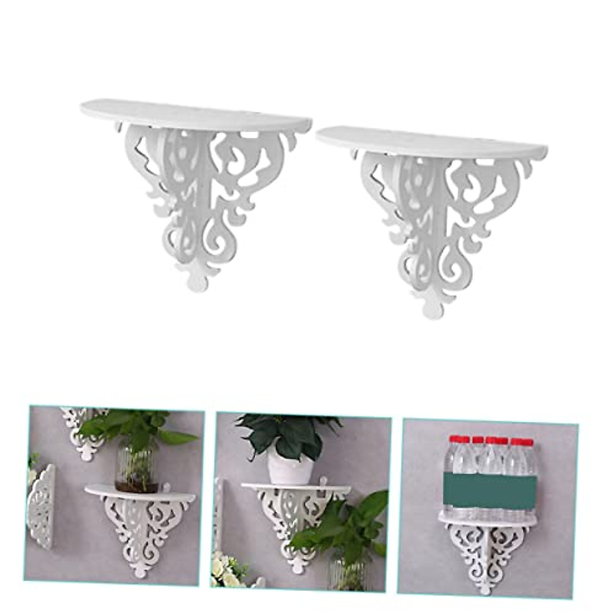Cabilock 4 pcs Shelf for Art Flower Bracket Household Decor Hanging Nursery Decorative Carving Wall-Mounted Stand Modern Floating Pot Bedroom Office Wall Plant Retro Decoration Flowerpot