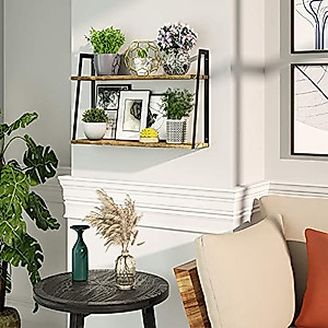 SRIWATANA Floating Wall Shelves, 2-Tier Rustic Wood Shelves for Bedoom, Bathroom, Living Room, Kitchen(Carbonized Black)