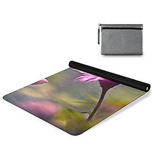 GOODOLD Butterfly and Pink Flower Yoga Mat, 71 x 26 Inch Non-slip Yoga Mats Folding Travel Exercise Mat Indoor Outdoor Gym Pilates with Storage Bag for Women Men