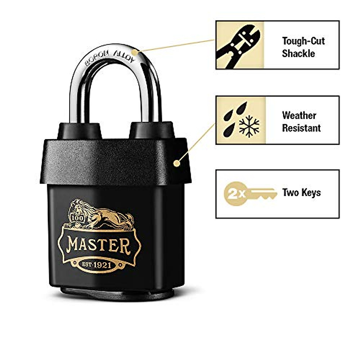 Master Lock 1921D Keyed Padlock, 2-1/8 in Wide, Black