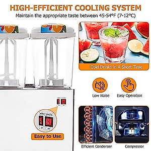 Refrigerated Beverage Dispenser, Commercial Beverage Dispenser Machine 14.25 Gallon 54L 3 Tanks Ice Tea Drink Dispenser, 380W Stainless Steel Beverage Dispenser with Thermostat Controller