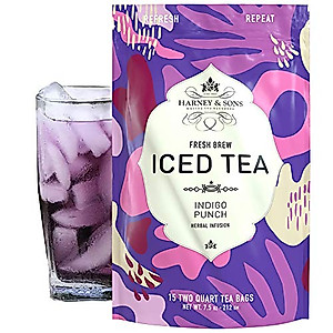 Harney & Sons Indigo Punch Herbal Iced Tea Pouches, with ct, Butterfly Pea Flower, 15 Count (Pack of 1)