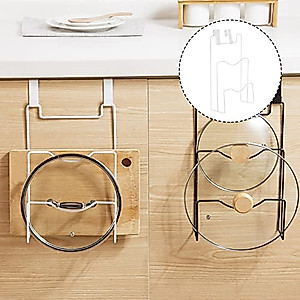 Luxshiny Cabinet Organizer Wall Mount Pot Lid Rack Punch Free Stainless Steel Hanging Cutting Board Pot Lid Holder Cabinet Door Pot Lid Organizer Pan Cover Rack Hanger for Kitchen White Shelf Bracket