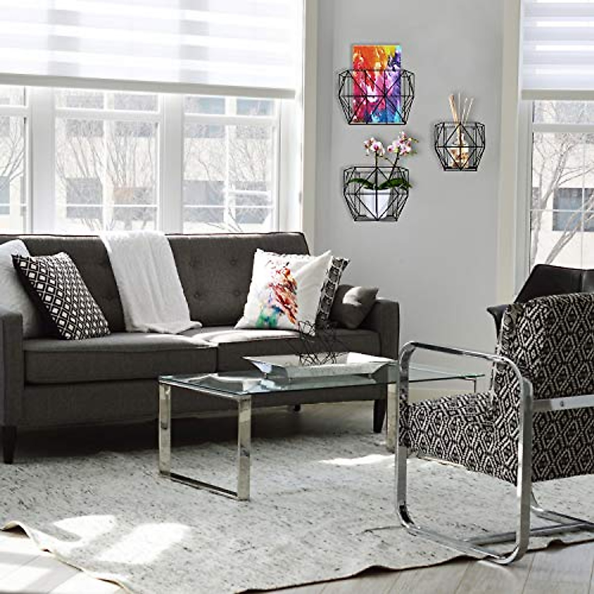 Blue Donuts Wall Hanging Fruit Basket Set of 3 Wire Baskets for Storage, Wall Organizer, Multi-functional Produce Basket Kitchen Storage Organizer, Black