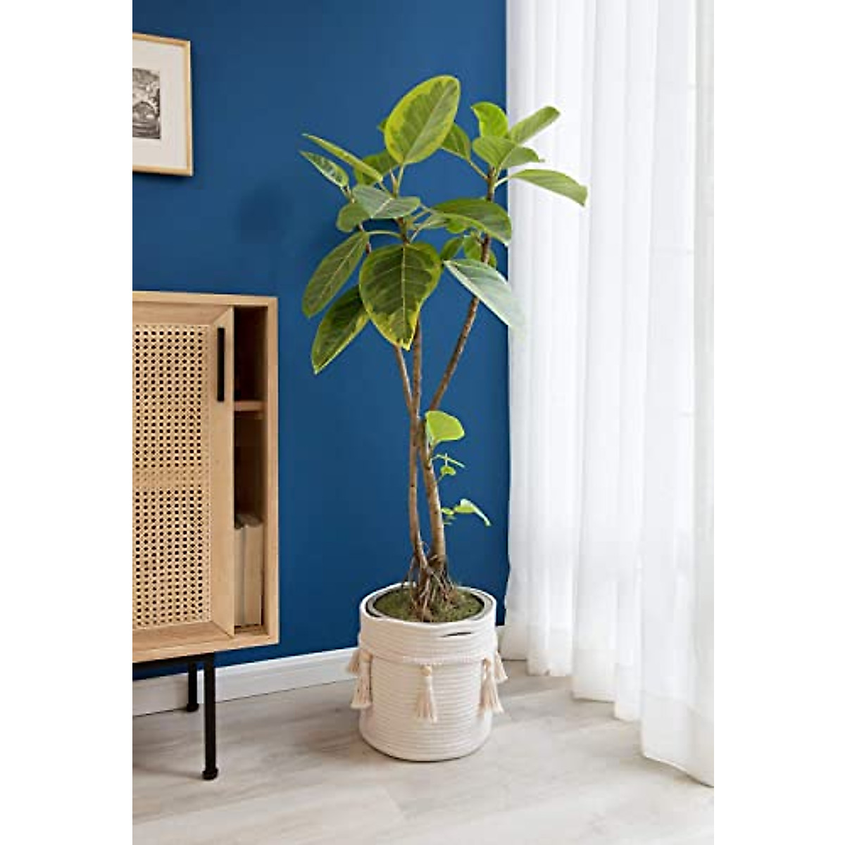 Mkono Macrame Magazine Rack and Macrame Laundry Basket Nursery Storage Bin Organizer Boho Decor for Bedroom Livingroom Dorm