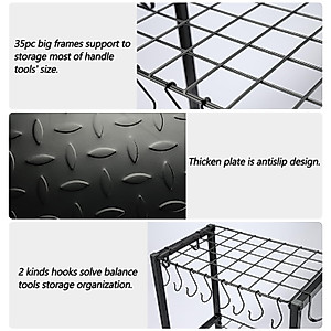 YueTong Garden Tool Organizer Heavy Duty,Yard Tool Tower Rack,Garage Storage Organization for Long Handle Tools,Rake,Brooms,Extra Hooks for Small Shovel,Shear.All Metal,Free Standing.
