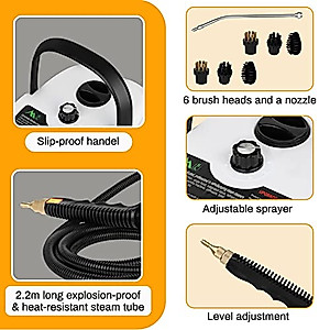 2500W High Pressure Steam Cleaner, Handheld Steam Cleaner Machine with 6 Brush Heads High Temperature Fast Heating Steamer Cleaners for Home Use, Car Detailing, Kitchen, Bathroom, Furniture,Etc.