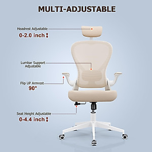 Frylr Heavy Duty Office Chair - Ergonomic Plus Size Desk Chair for Home Office Use, Supportive Mesh Design for Big and Tall People, 400lbs Capacity, Khaki
