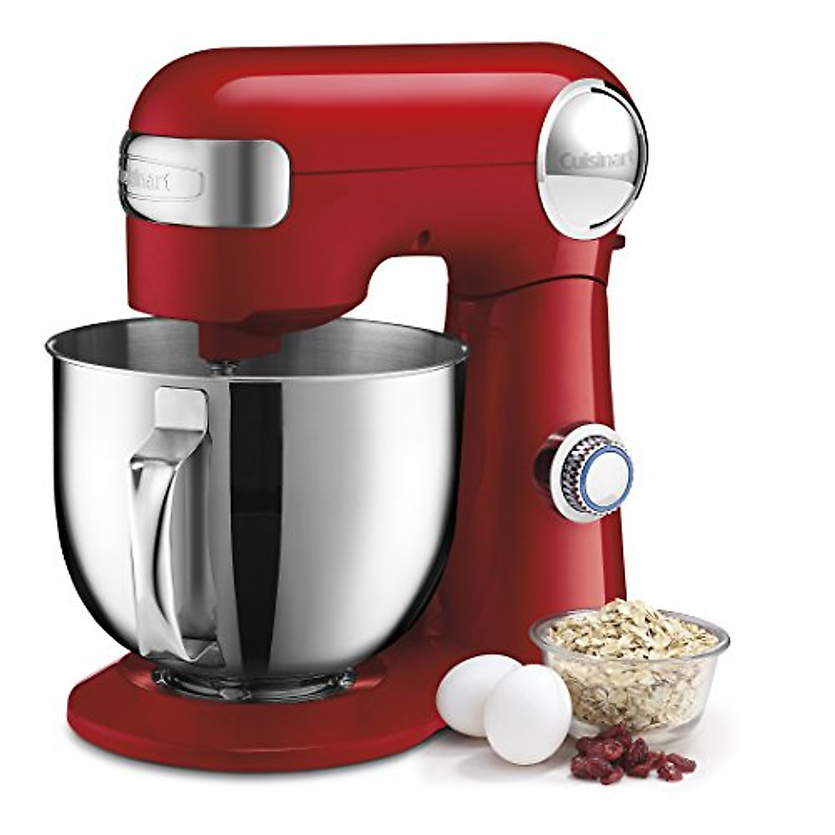 Cuisinart Stand Mixer, 12 Speed, 5.5 Quart Stainless Steel Bowl, Chef’s Whisk, Mixing Paddle, Dough Hook, Splash Guard w/ Pour Spout, Ruby Red, SM-50R, Manual