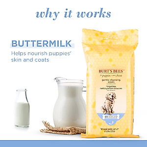 Burt's Bees for Pets Puppy Wipes - Puppy & Dog Wipes for Cleaning and Grooming - Tearless Solution - Cruelty Free, Formulated without Sulfates and Parabens, pH Balanced for Dogs - 50 Count