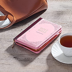 KJV Holy Bible, Compact Faux Leather Red Letter Edition - Ribbon Marker, King James Version, Pink/Burgundy, Zipper Closure (KJV Compact Editions)