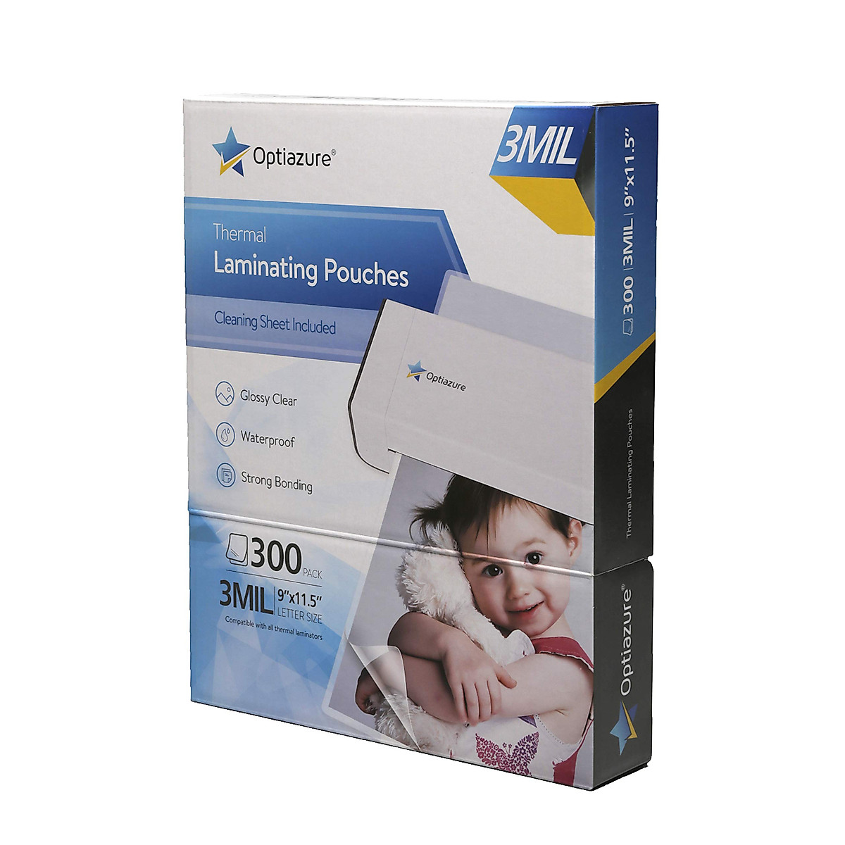Optiazure Thermal Laminating Pouches 9"x11.5" Inches, 3mil 300Pack, Clear, Letter Size