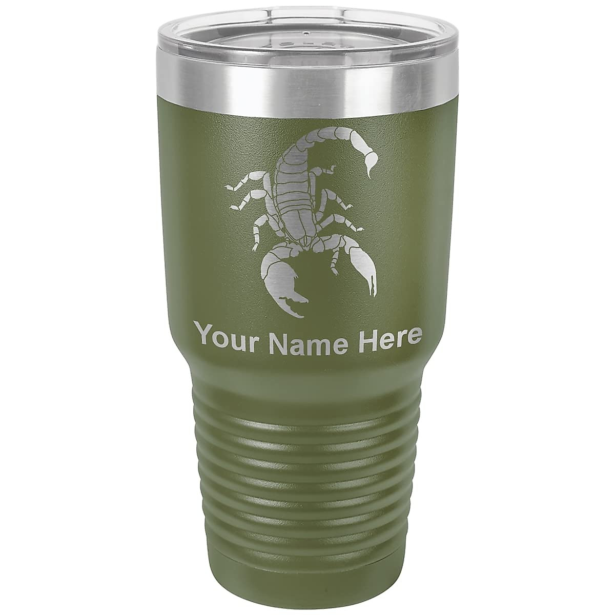 LaserGram 30oz Vacuum Insulated Tumbler Mug, Scorpion, Personalized Engraving Included (Camo Green)