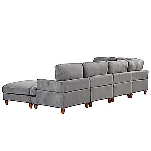 Free Combination Oversized Modular Sectional Sofa with Ottomans ,6 Seater Corduroy Upholstery L/U Shaped Reversible Corner Couch ,98" Sleeper Sofa&Couch Convertible Sofabed for Living Room Office