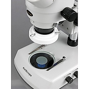 AmScope SM-2T-LED Professional Trinocular Stereo Zoom Microscope, WH10x Eyepieces, 7X-45X Magnification, 0.7X-4.5X Zoom Objective, Upper and Lower LED Lighting, Pillar Stand, 110V-120V