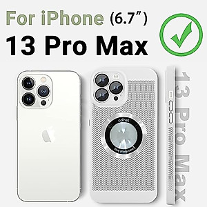 Mophinda Cooling Breathable Phone case，Logo View Magnetic Anti Fingerprint Contain Anti Scratch Film for Lens Men Boys Women Girls for iPhone 13 Pro Max 6.7’’（White）