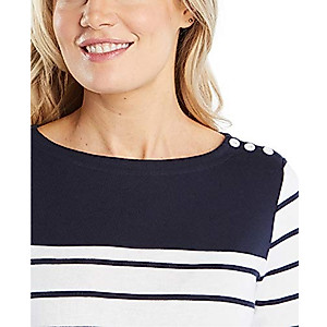 Nautica Women's Boatneck 3/4 Sleeve 100% Cotton Shirt, Indigo, Large