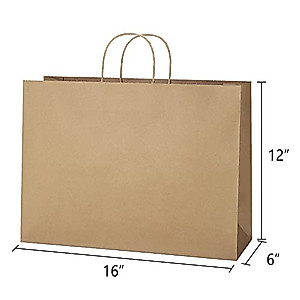 SHOPDAY Brown Paper Bags with Handles 16x6x12, 25 Pack Large Kraft Paper Bags Bulk, Tote Bags Shopping Bags, Paper Gift Bags, Retail Bags Merchandise Bags for Grocery Business Takeouts