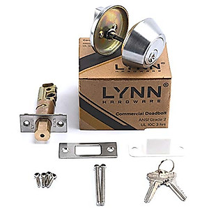 LYNN HARDWARE Heavy Duty Designer Commercial Deadbolt (Single Cylinder lock, Satin Chrome, 26D) Non-Handed, Grade 2 Industrial - UL 3 Hour Fire Rated & ADA Compliant | Wood or Metal Doors