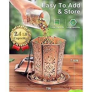 Solar Bird Feeders for Outdoors Hanging - Premium Grade Metal Bird Feeder, Chew-Proof, Weather and Water Resistant Wild Bird feeders, Outside and Garden Decoration (Standard)