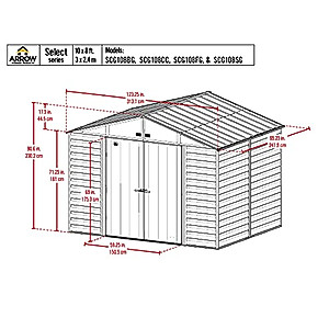 Arrow Select 10' x 8' Outdoor Lockable Steel Storage Shed Building, Sage Green