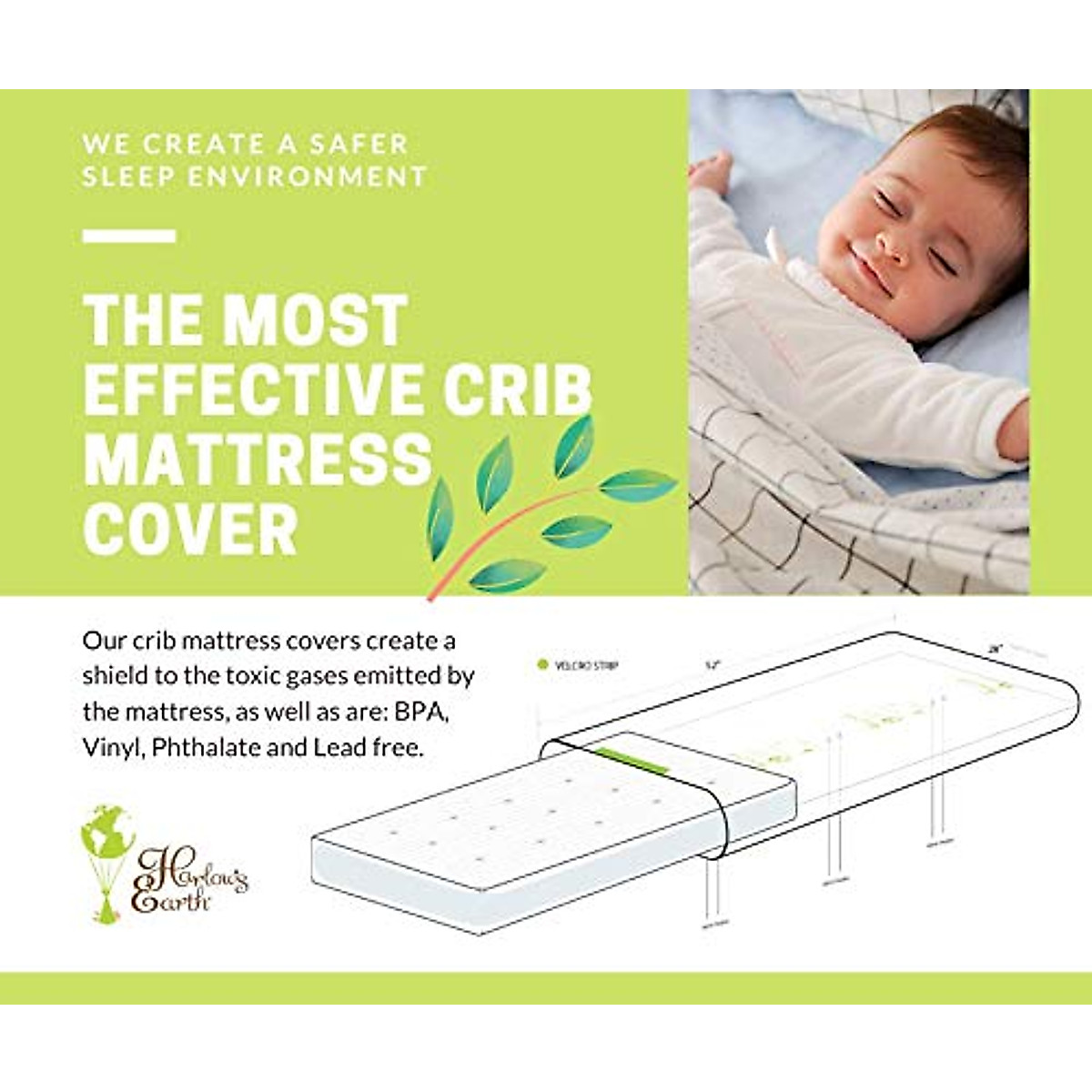 Harlow's Earth Protective Porta Crib Waterproof Mattress Cover, Waterproof, Safe Sleep Protection from Toxic Mattress Off Gassing, Impermeable Barrier Between Chemicals and Your Baby