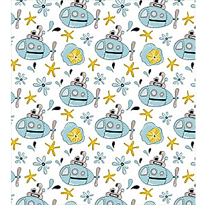 Ambesonne Underwater Duvet Cover Sets, Submarine in The Sea with Starfish Corals Oceanic Fiction Doodle, Bedding Set with 2 Duvet Covers 4 Pillowcases, 2 Pack Cal King Size, Cadet Blue Earth Yellow
