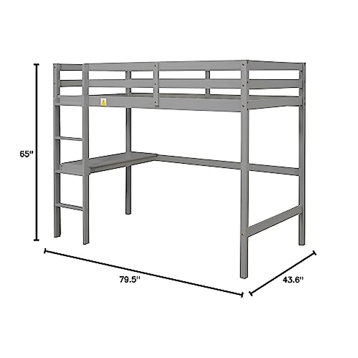 LCH Loft Bed with Built-in Desk, Solid Wood Frame for Kids Teens Adults (Twin Size, Grey)