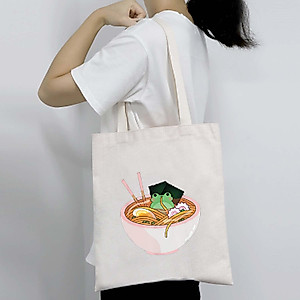 BDPWSS Frog Tote Bag Crazy Frog Lady Shoulder Bag Frog Lover Gifts For Funny Frog Gifts Shopping Bag (Frogs Ramen Noodle TG)