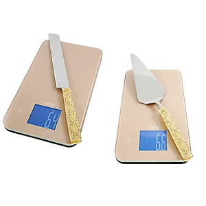 Server Set, Cake, Pie, Desert Flatware Set, Glitter Crystal Studs Design, 2-piece 18/10 Stainless steel with brass handles (light antique gold finish)…