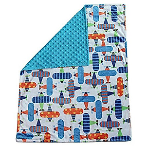 Snuggle Stuffs Unisex Baby Reversible Minky Dot Stroller Blanket (Choose Color) (Airplane/Turquoise)
