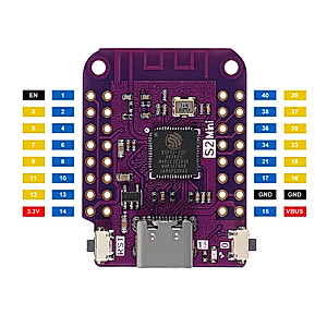 DIANN 2pcs ESP32 S2 Mini V1.0.0 WiFi IOT Board Based ESP32-S2FN4R2 ESP32-S2 4MB Flash 2MB PSRAM MicroPython Type-C USB