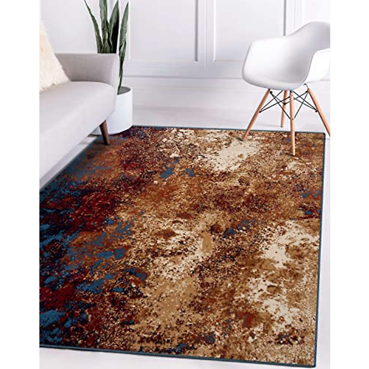 LUXE WEAVERS – Howell Collection – Modern Splatter Blue 5 x 7 Abstract Area Rug