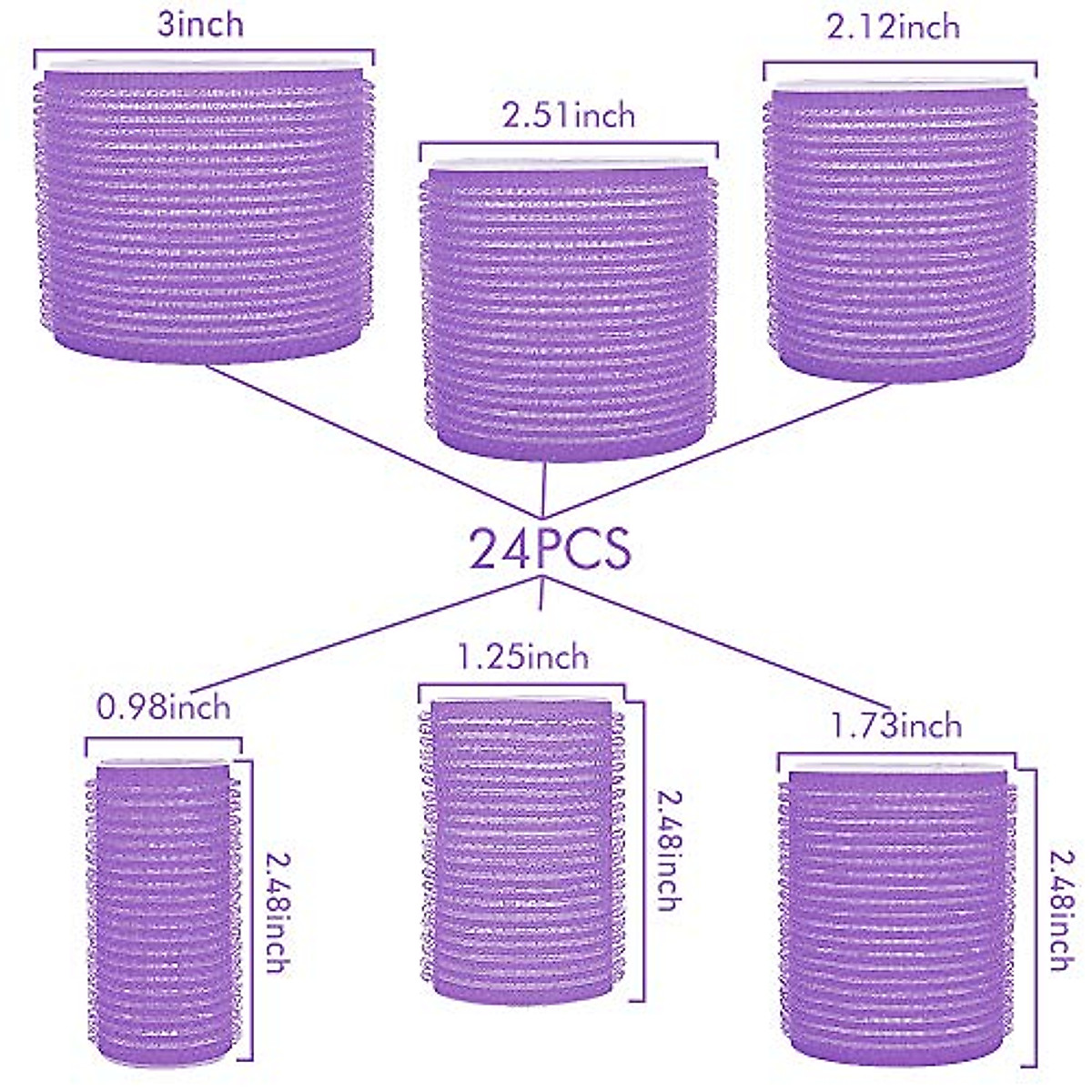 Hair Roller Jumbo Size sets Self Grip Salon Hair Curlers Large Hair Rollers 3 Inch 6 Size 24 Pack