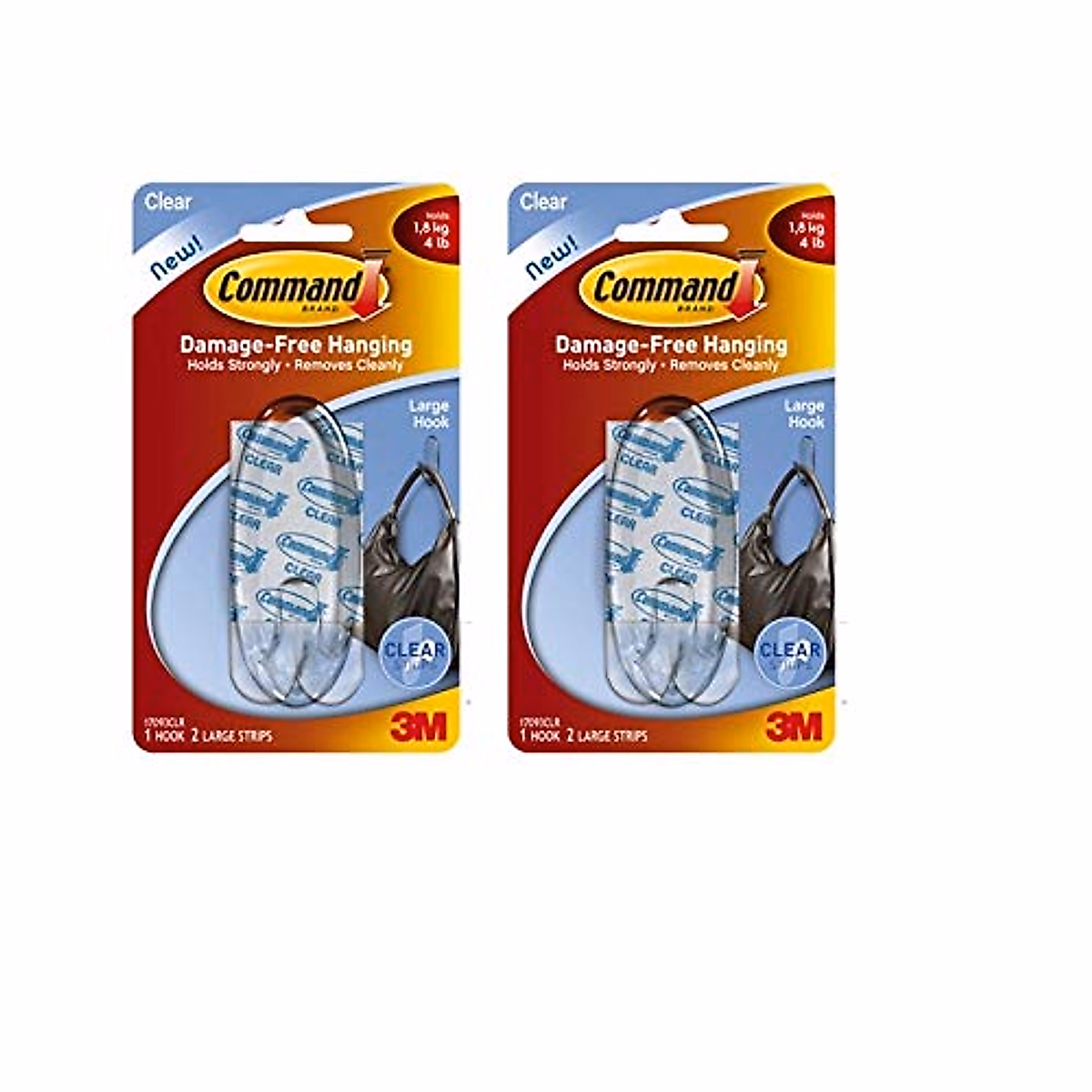 Adhesive Hanging Hook, Large, Holds 4lbs, Clear, 2 Pack