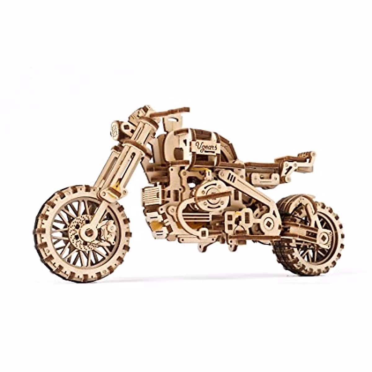 UGEARS Motorcycle with Sidecar 3D Puzzles - UGR-10 Motorcycle Scrambler Perfect Father's Day Gift Idea Wooden Model Kits for Adults to Build - Retro Design Sidecar Motorbike Model Kit with Rubber Band Motor