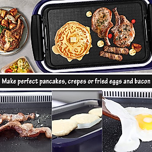 Smokeless Indoor Grill, CUSIMAX Electric Grill with Tempered Glass Lid, 1500 Indoor Grill & Flat Top Griddle for Cusimax Smokeless Grills, Pancake Griddle Plate, Dishwashe-safe, Blue