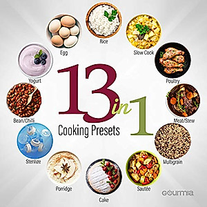 Gourmia GPC965 Digital Multi-Functional Pressure Cooker - Automatic Pressure Release - Adjustable Pressure Control - 13 Cook Modes - Removable Stainless Steel 6 Qt Pot - Lid Lock - Auto Stir Function