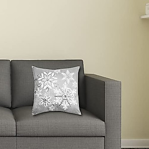Comfy Hour Let It Snow Collection 14"x14" Silver Snowflake Accent and Throw Pillow Bright Cushion, Polyester