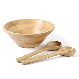 Martha Stewart Coban 3 pc 13" Round Wood Salad Bowl W/ 2 Servers