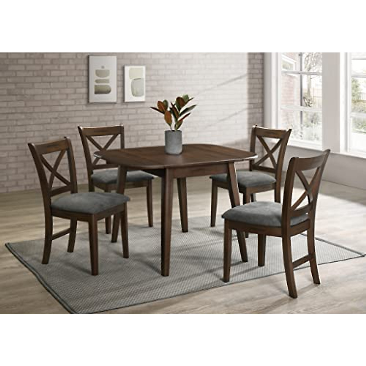 Liveasy Furniture 5-Piece Wood Extendable Dining Table Set with Drop Leaf Table and 4 Upholstered Chairs for Small Places (4 Seats)