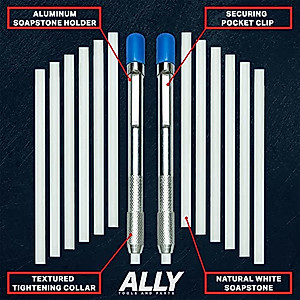 ALLY Tools Two Round Soapstone Holder with 14 Welding Quality Round Soapstone Pens Refills for Welders - Perfect for Making Removable Markings on Steel, Aluminum, and Cast Iron