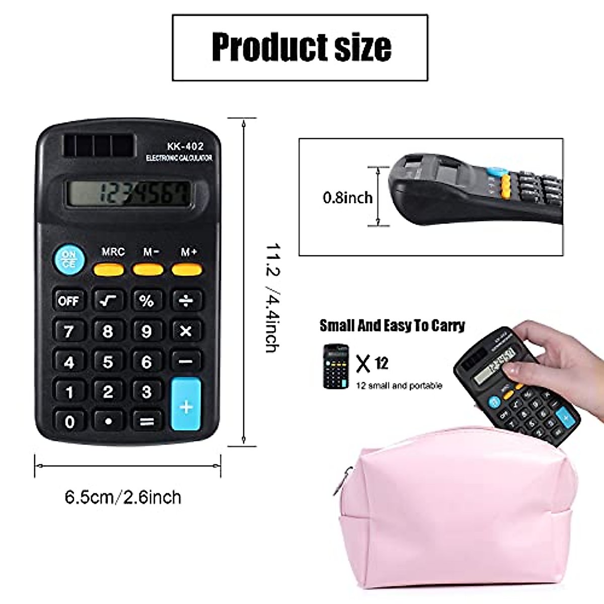 12 Pieces Pocket Size Mini Calculators Handheld Angled 8-Digit Display Calculator Basic Standard Calculators Small Accounting Desktop Calculator for Office School and Home