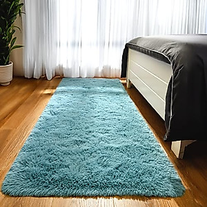 Vasofe Soft Turquoise Green Fluffy Runner Rug 2x6 Shag Bedroom Rug, Fuzzy Living Room Rug for Boys Girls, Plush Nursery Rugs for Dorm, Classroom, Teens, Shaggy Furry Throw