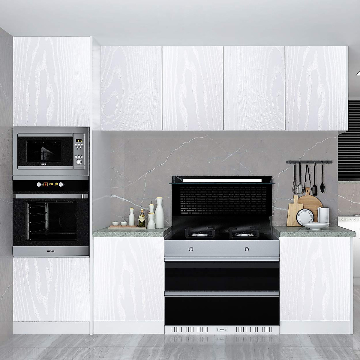 Livelynine 15.8 x197 White Wood Contact Paper for Countertops Peel and Stick Wood Wallpaper Self Adhesive Shelf Liners Kitchen Cabinet Wallpaper Waterproof Furniture Desk Vinyl Wrap Countertop Covers