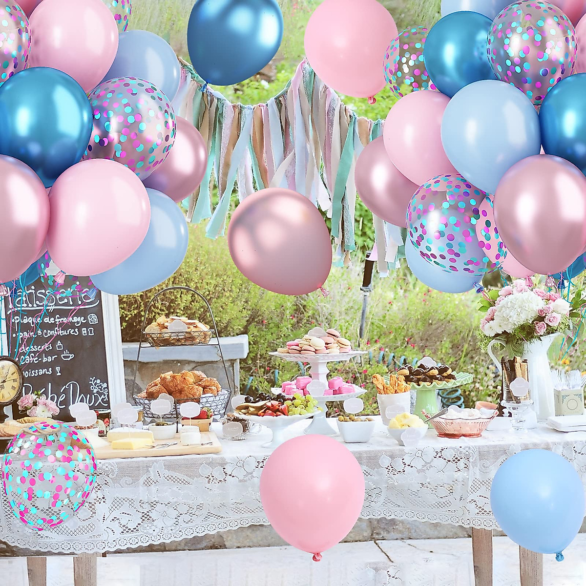 Paready Macaron Pink and Blue Balloons, 60 Pcs 12 Inch Baby Shower Party Balloons, Metallic Blue Pink Balloons for Gender Reveal Birthday Baby Shower Wedding Bridal Shower Party Graduation Decoration